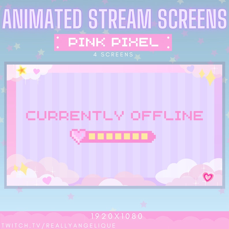 4x Pink Pixel Animated Stream Screen / 8bit Pixel/ Kawaii / Cute ...