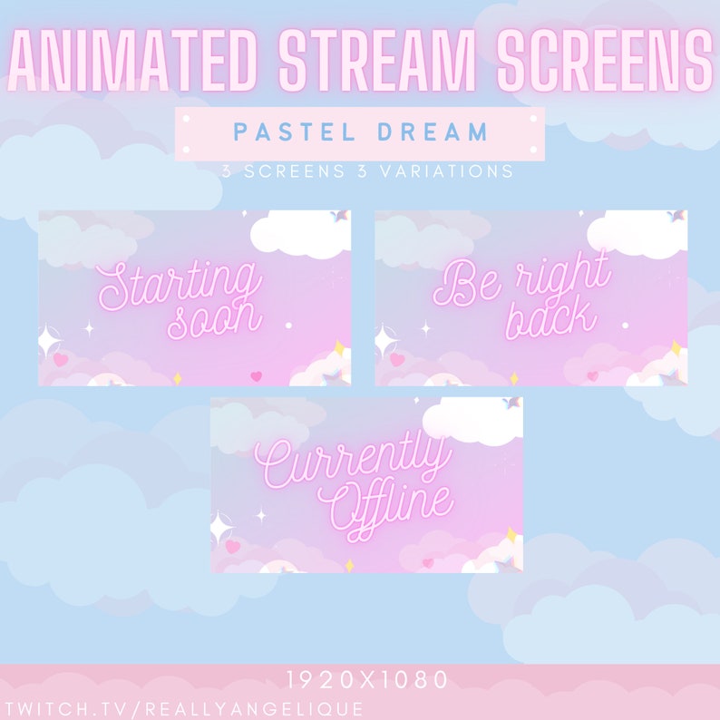 9x Pink Cloud Animated Stream Screen / Neon / Aesthetic / Kawaii / Cute ...