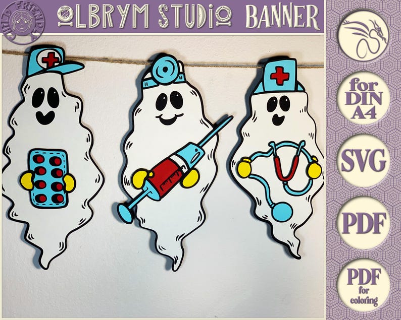 Hospital Ghosts Halloween Banner Digital Template, Printable, SVG and ...