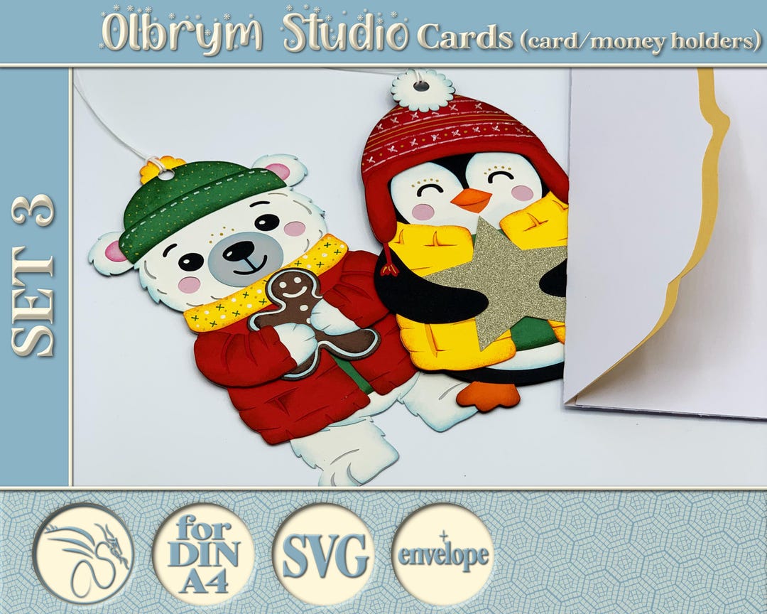 Tarjetas navideñas con forma de oso polar y pingüino, adorno kawaii de ...