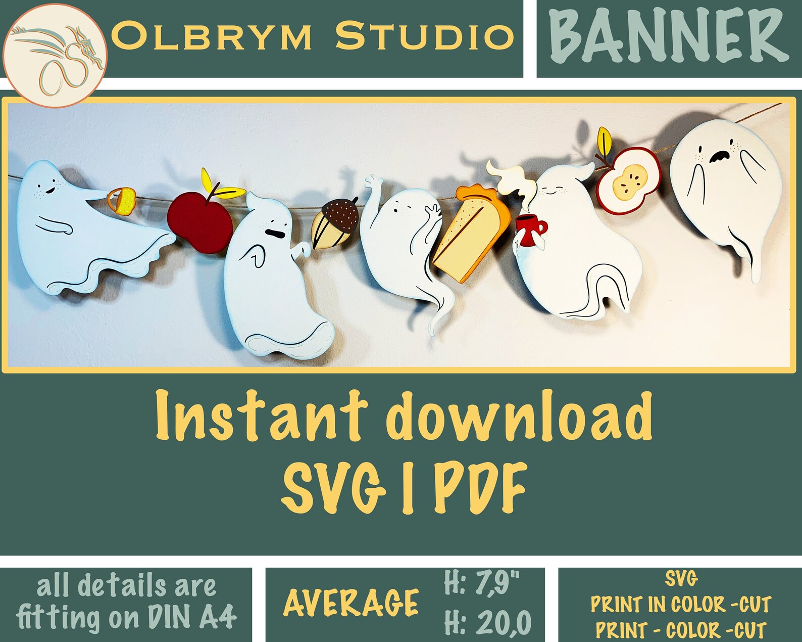 Autumn Ghosts Halloween Banner Set 1 Digital Template, Printable, SVG ...