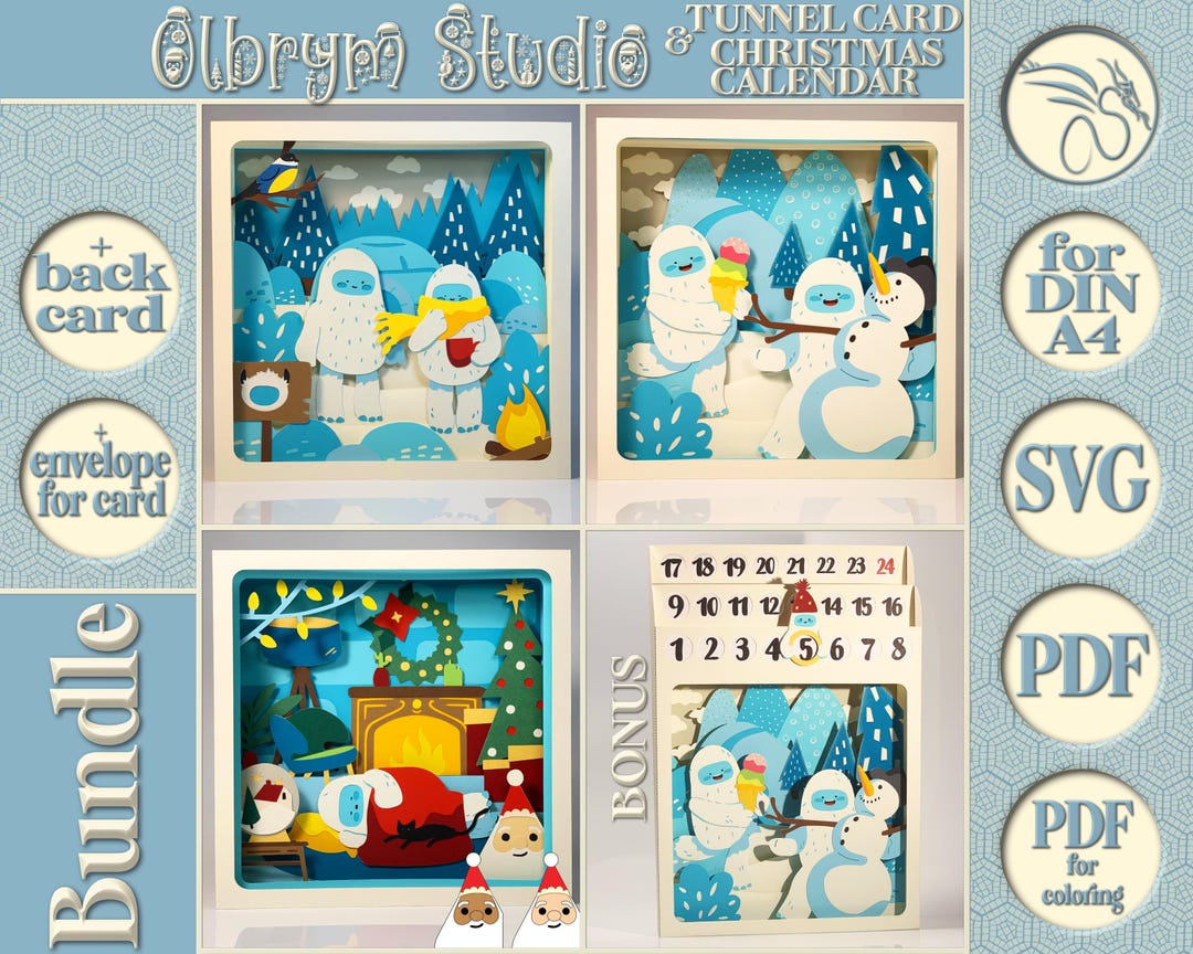 Yeti Village Bundle, Christmas Magic Tunnel Card Countdown Calendar 3D ...