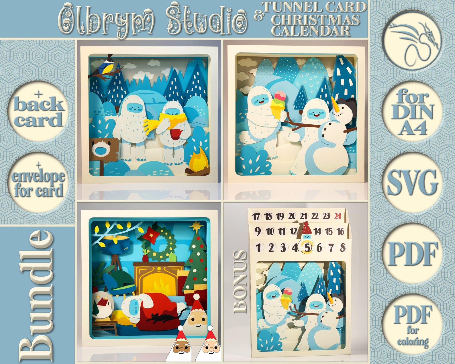 Yeti Village Bundle, Christmas Magic Tunnel Card Countdown Calendar 3D ...