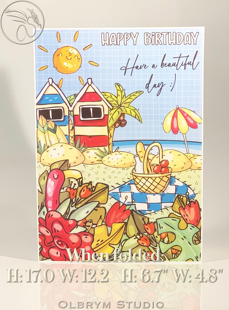 Picnic on the Beach Happy Birthday Greeting Card Printable, Tropical ...