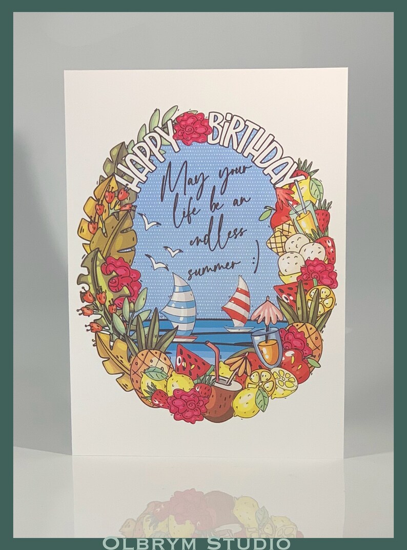 Picnic on the Beach Happy Birthday Greeting Card Printable, Tropical ...