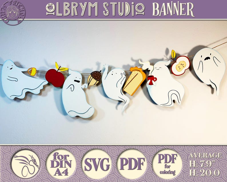 Autumn Ghosts Halloween Banner Set 1 Digital Template, Printable, SVG ...