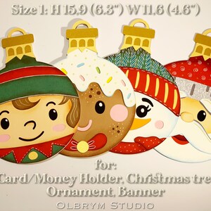 Christmas Tree Ornaments Card, Santa Gingerbread Man Snowman Elf Gift ...