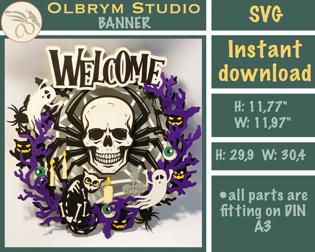 Creepy Spider, Gothic Mystery Wreath, Halloween Spooky Spirit Banner ...