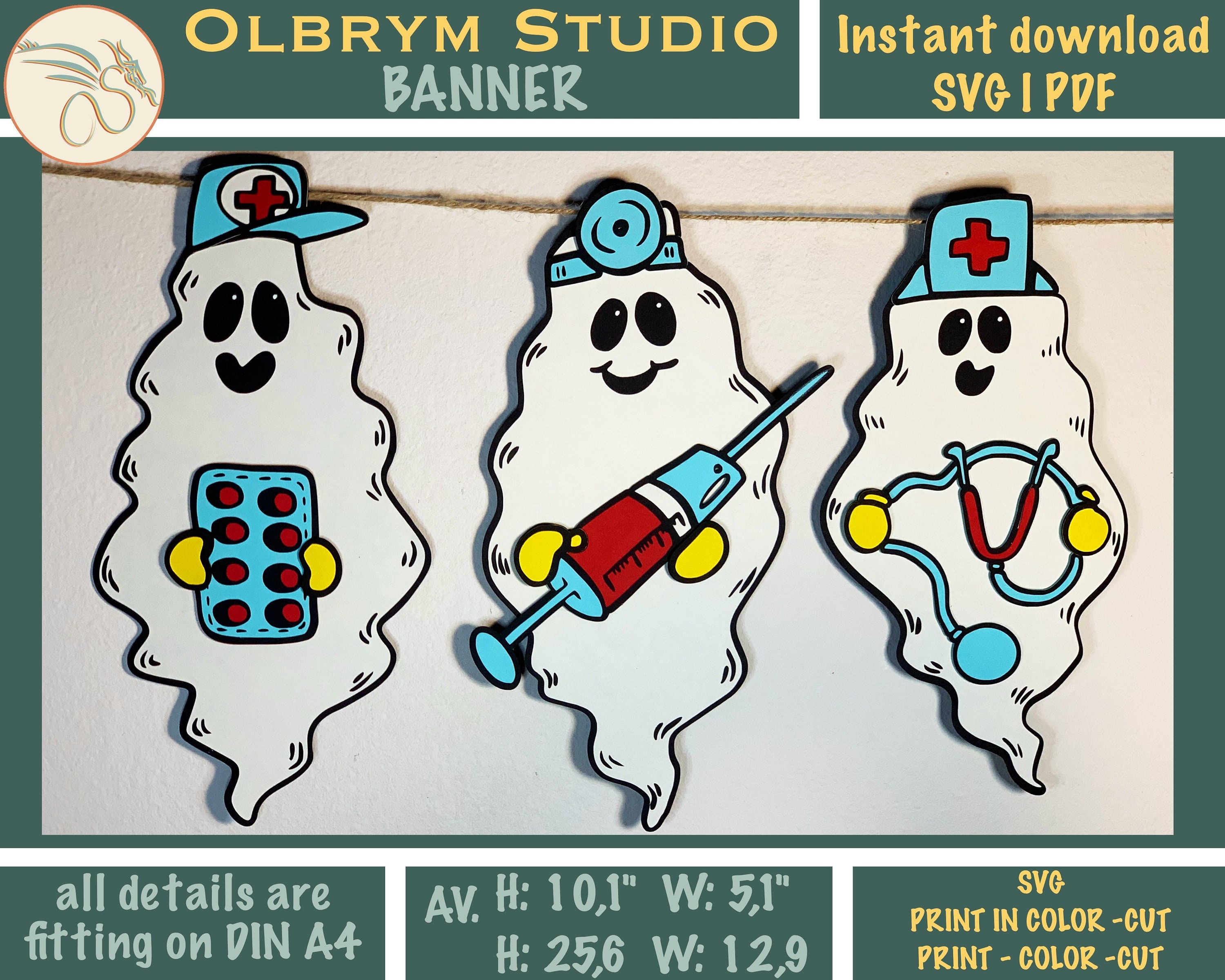 Hospital Ghosts Halloween Banner Digital Template Printable Svg And Pdf For Instant Download
