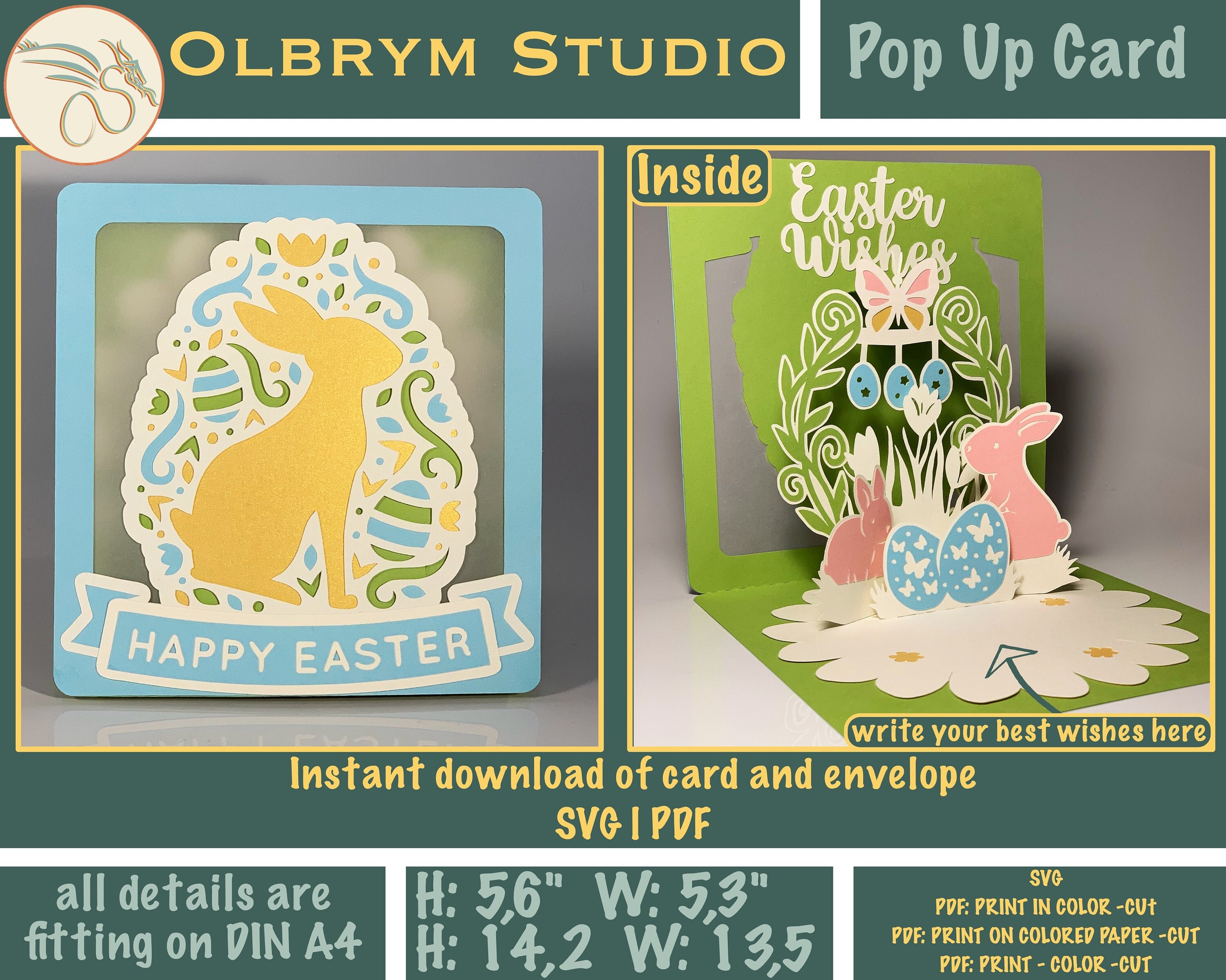 Easter Wishes Pop up Card, Easter Bunny Greeting Card, Rabbit, Easter ...