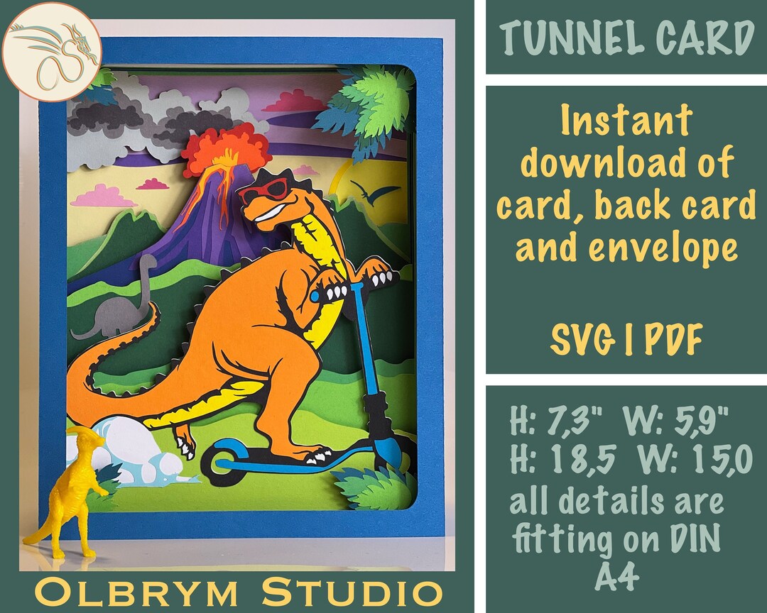 Dinosaur T Rex 3D Tunnel Card Digital Template, SVG and PDF for Instant ...