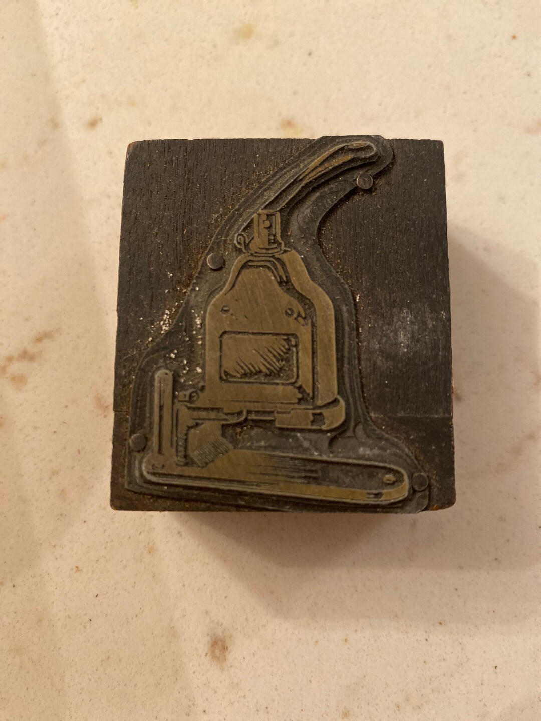 Vintage Antique Wood Stamp Base Metal Carving on Face - Etsy