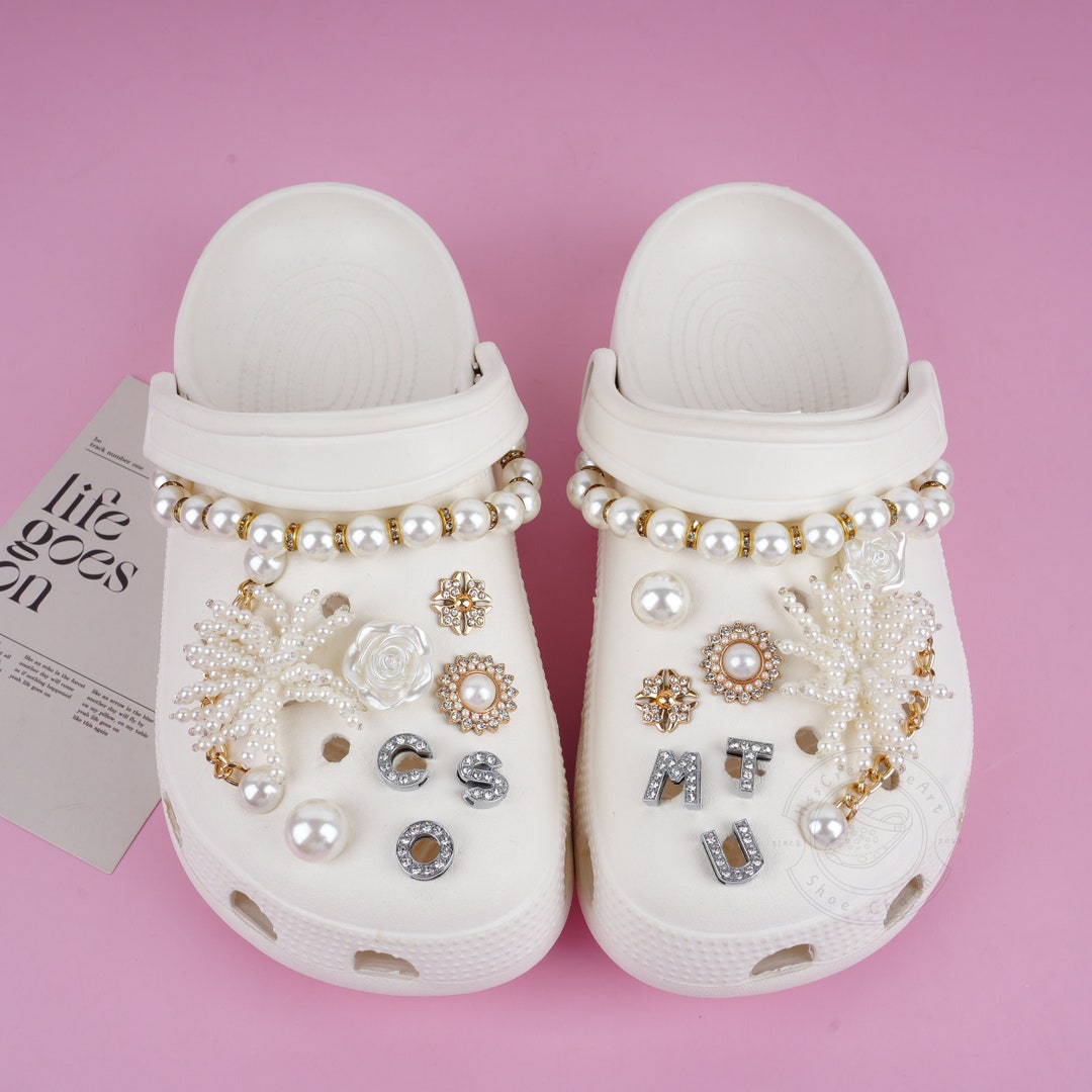 Personalized Sweet Flower Letter Shoe Charm, Girlish Flower Pearl Shoe ...