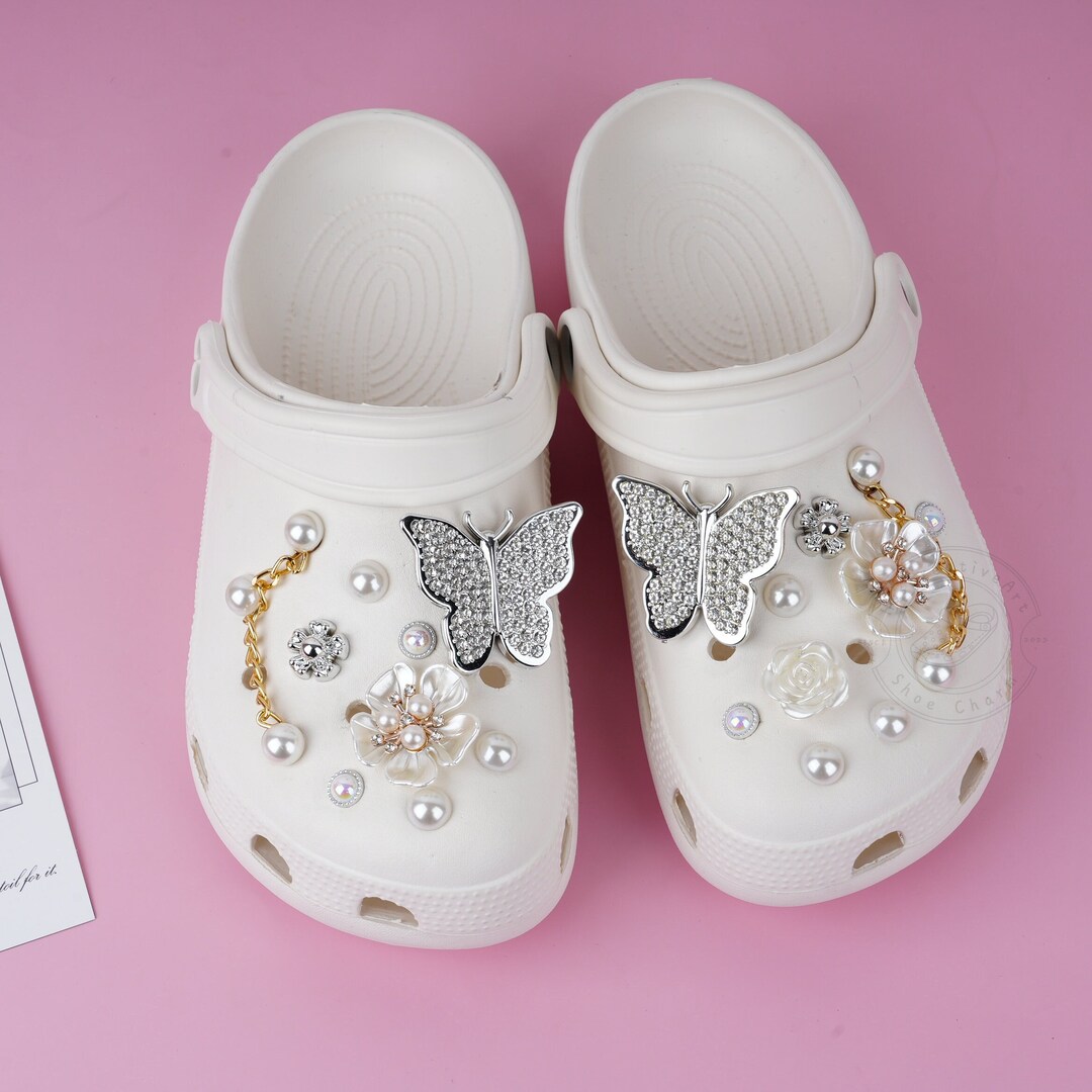 Girlish Butterfly Alloy Shoe Charm, Cute Flower Shoe Buckles, Pearl ...