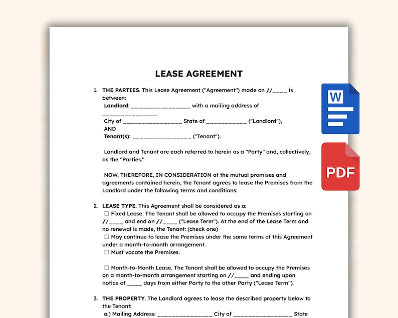 Editable Rental Agreement Template-printable Lease Contract Template ...