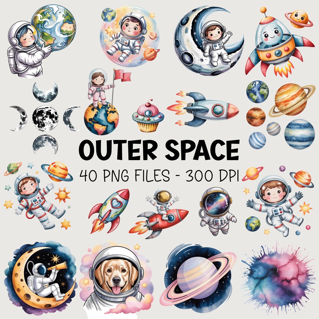 Cute Watercolor Astronaut Clipart PNG – Outer Space, Galaxy, Rocket ...