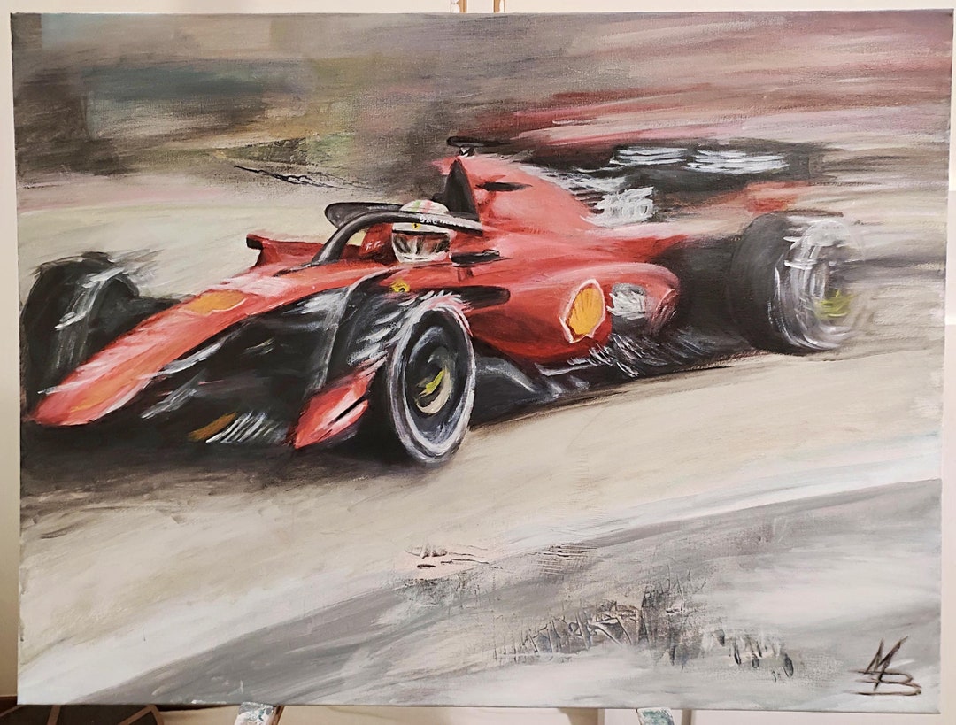 Motoring Art F1 Framework on Canvas, Handmade Acrylic Painting, 70x50 ("27.55x19.69"), "charles ...