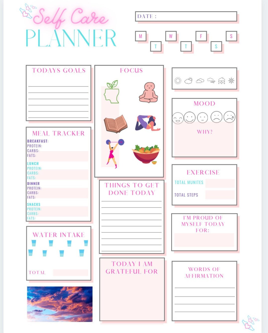 Self Care Tracker Printable 8.5x11 - Etsy