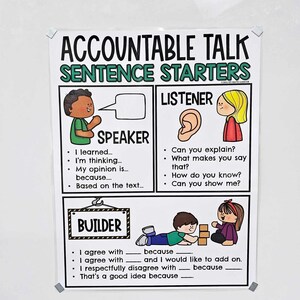 Accountable Talk Sentence Starters Anchor Chart [hard Good] - Option 1 ...
