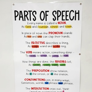 Parts of Speech Anchor Chart hard Good Version 1 - Etsy