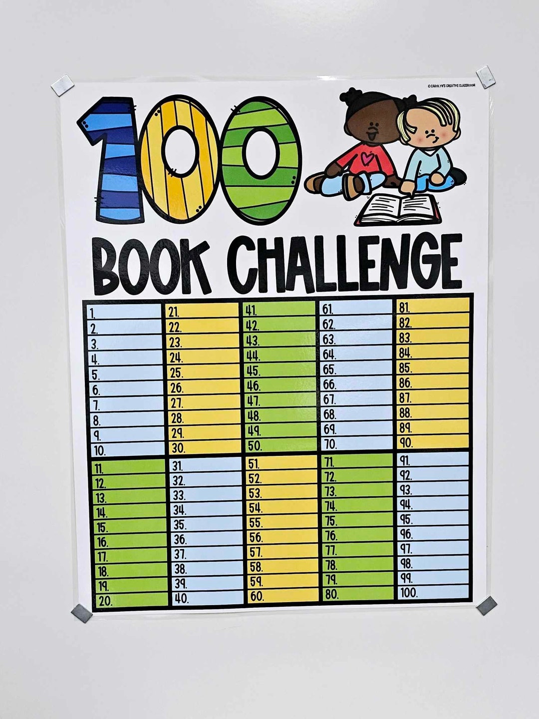 100 Book Challenge Anchor Chart [hard Good] - Option 1 (with Lines) - Etsy