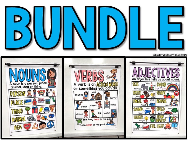 Nouns Verbs and Adjectives Anchor Chart hard Good BUNDLE - Etsy