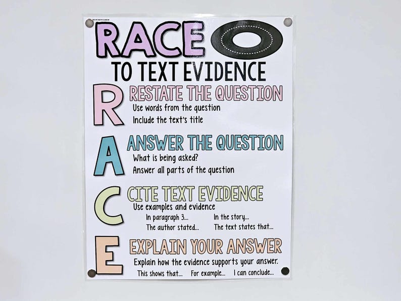 RACE to Text Evidence Anchor Chart [hard Good] - Option #5 - Etsy