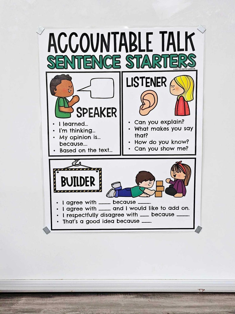 Accountable Talk Sentence Starters Anchor Chart [hard Good] - Option 1 ...