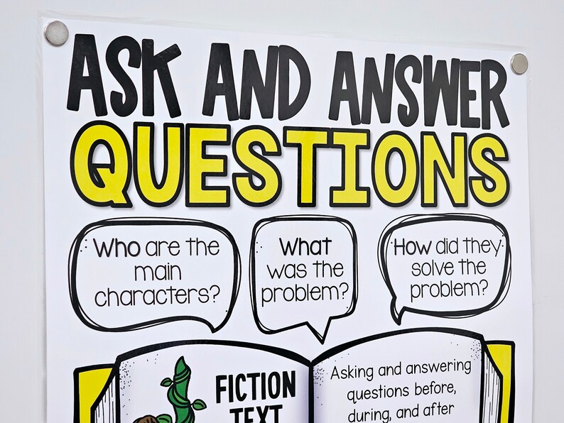 Ask and Answer Questions Anchor Chart [hard Good] - Option #2 Fiction ...