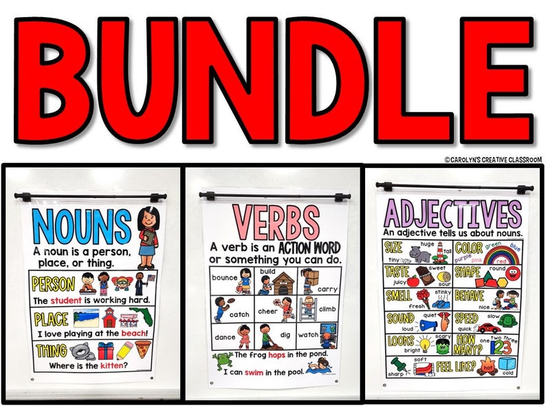 Nouns Verbs and Adjectives Anchor Chart hard Good BUNDLE - Etsy