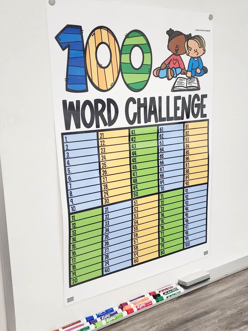 100th Day Word Challenge Anchor Chart [hard Good] - Option 1 (with ...