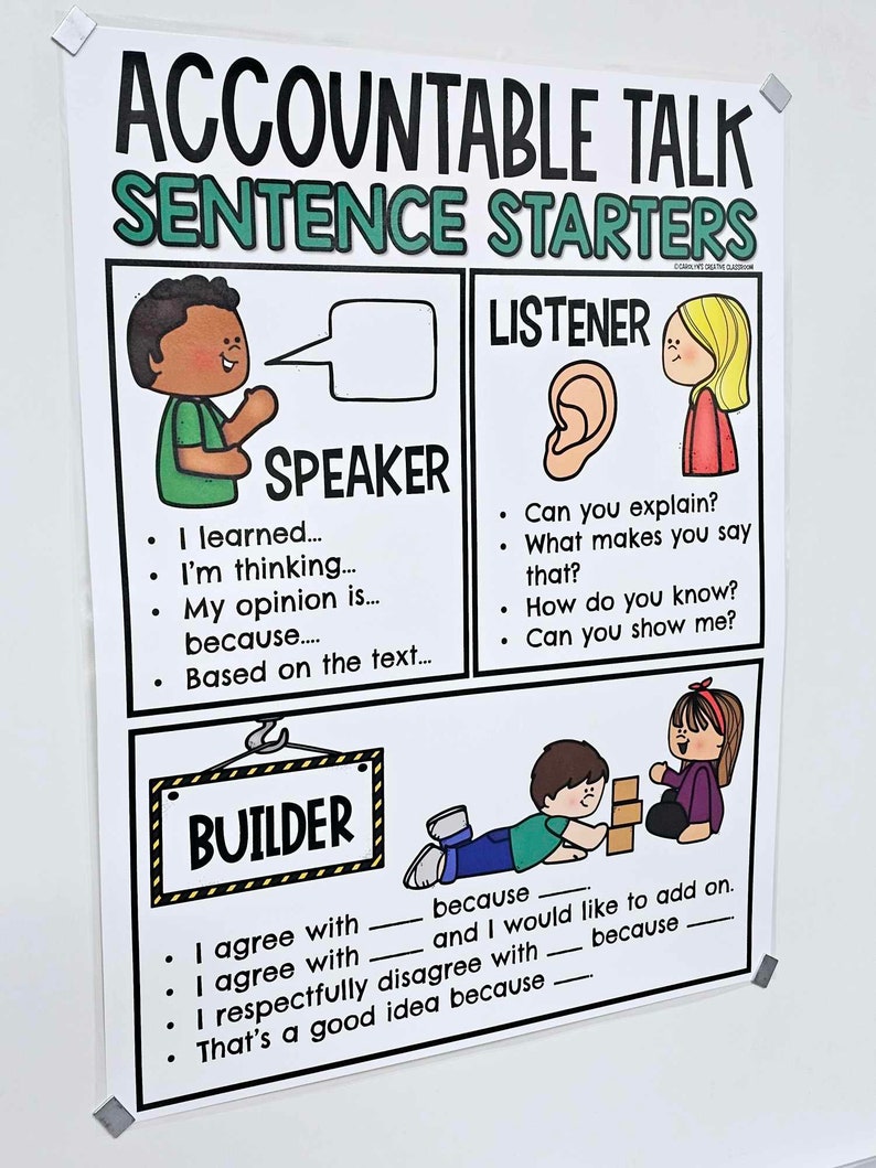 Accountable Talk Sentence Starters Anchor Chart [hard Good] - Option 1 ...