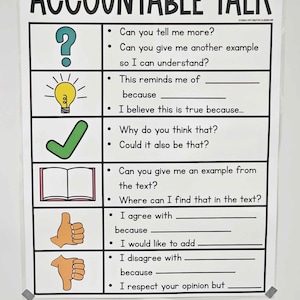 Accountable Talk Sentence Starters Anchor Chart [hard Good] - Option 3 ...