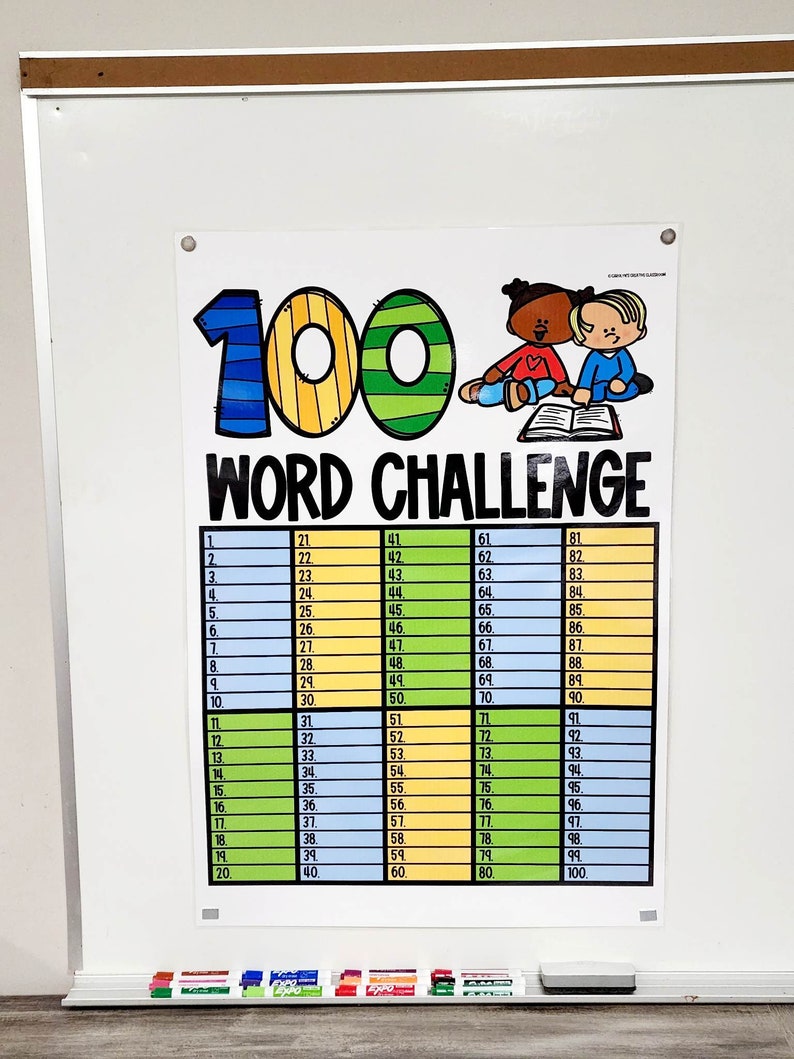 100th Day Word Challenge Anchor Chart [hard Good] - Option 1 (with ...