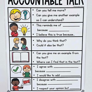 Accountable Talk Sentence Starters Anchor Chart [hard Good] - Option 4 ...