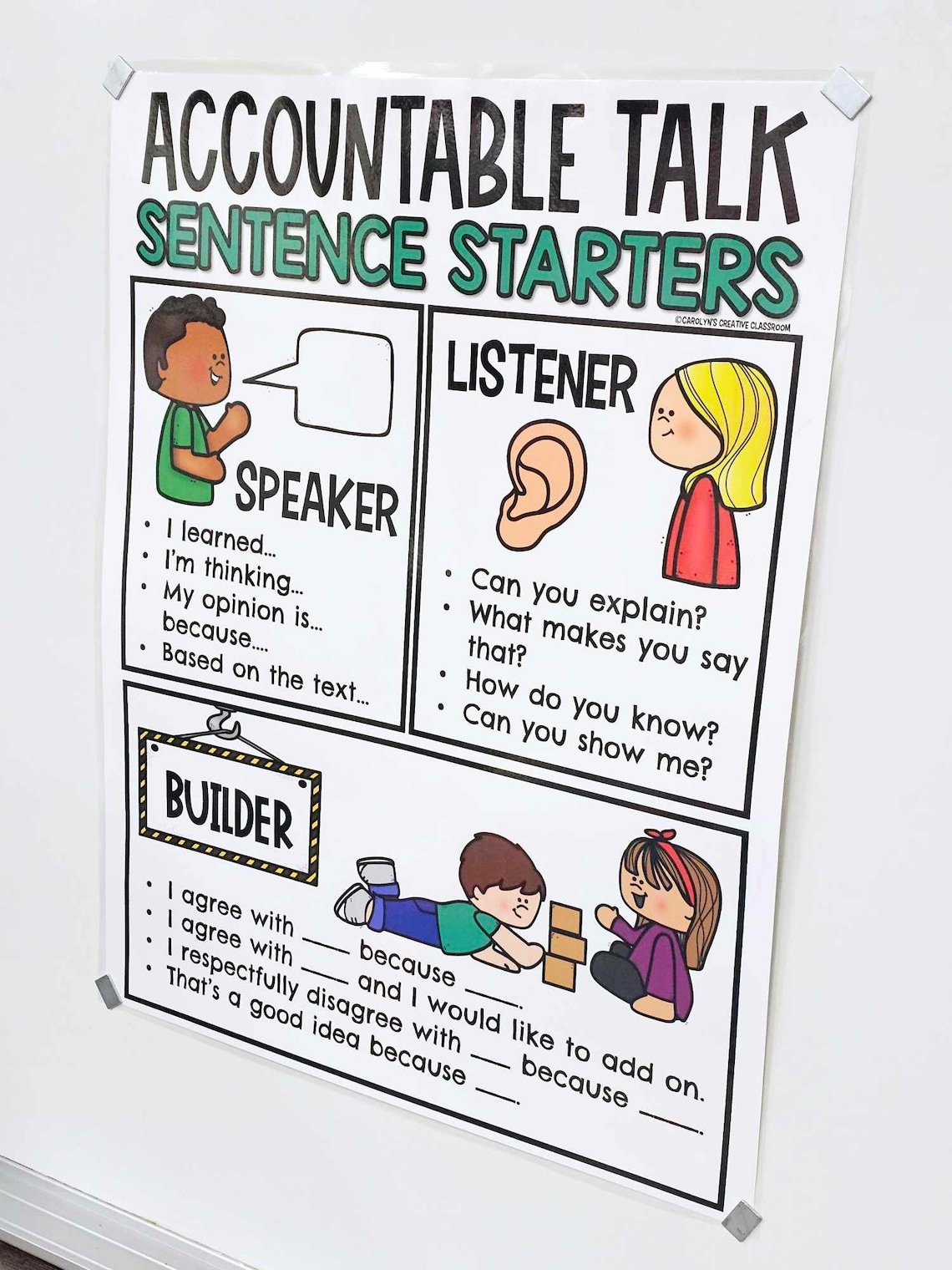 Accountable Talk Sentence Starters Anchor Chart [hard Good] - Option 1 ...