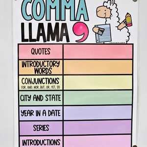 Comma Llama Anchor Chart hard Good Option 2 - Etsy