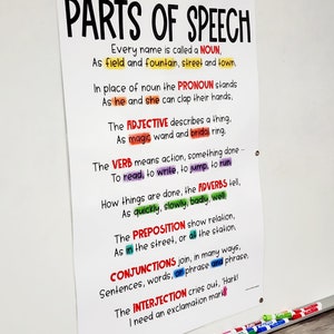 Parts of Speech - Anchor Chart [hard Good] - Version 1 - Etsy
