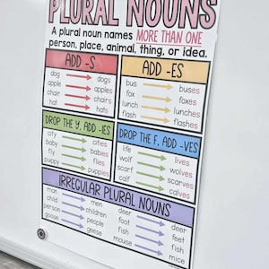 Plural Nouns Anchor Chart [hard Good] - Option 2 (no Pictures) - Etsy