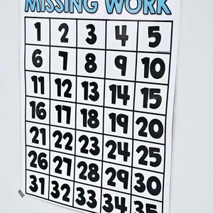 Missing Work Anchor Chart [hard Good] - Option 4 (number to 35) - Etsy