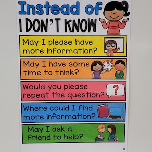 Instead of I Don't Know Anchor Chart [hard Good] - Option 1 - Etsy
