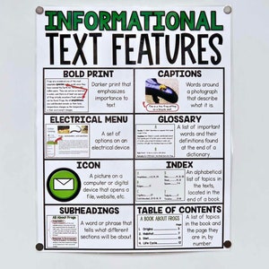 Informational Text Features Anchor Chart [hard Good] - Option 1 - Etsy