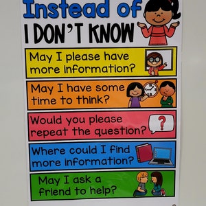 Instead of I Don't Know Anchor Chart [hard Good] - Option 1 - Etsy