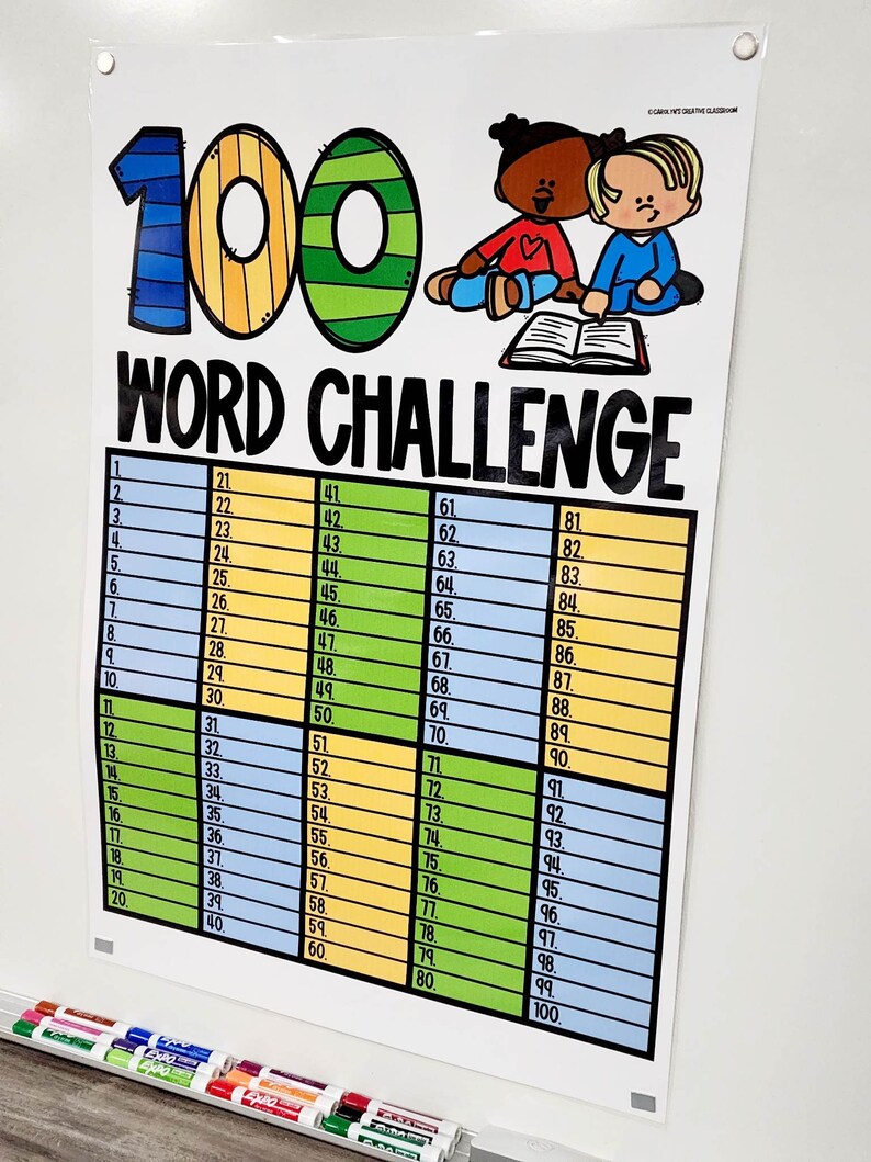 100th Day Word Challenge Anchor Chart [hard Good] - Option 1 (with ...