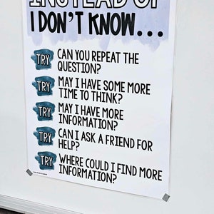 Instead of I Don't Know Anchor Chart [hard Good] - Option 4 - Etsy