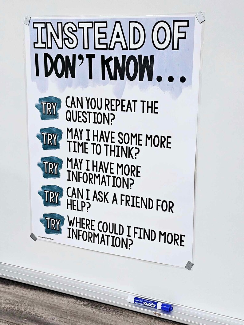 Instead of I Don't Know Anchor Chart [hard Good] - Option 4 - Etsy