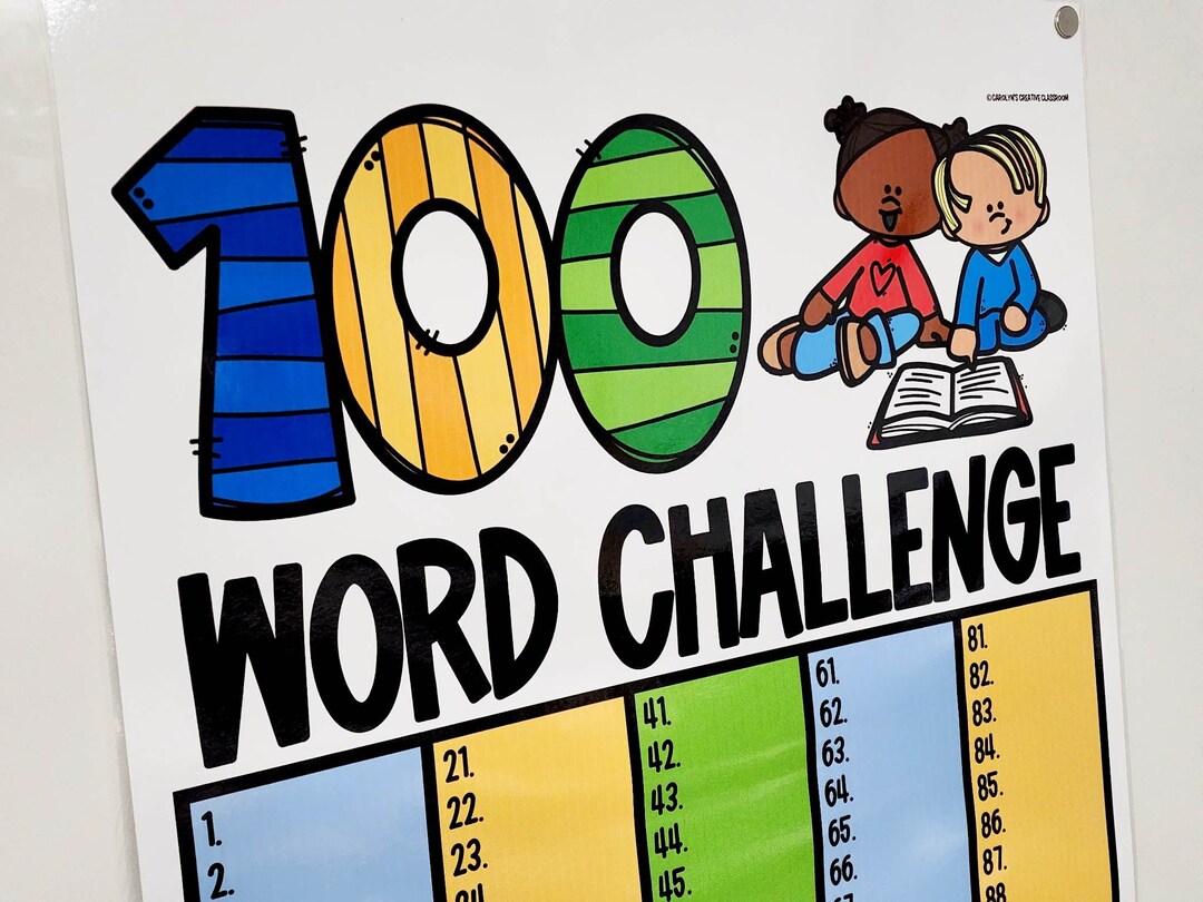 100th Day Word Challenge Anchor Chart [hard Good] - Option 2 (no Lines ...