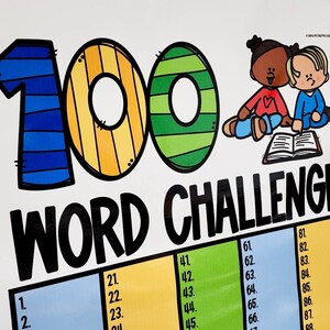 100th Day Word Challenge Anchor Chart [hard Good] - Option 2 (no Lines ...