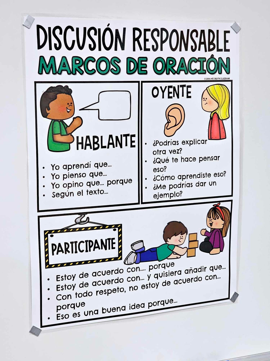 Accountable Talk Sentence Starters Anchor Chart [hard Good] - Option 2 ...