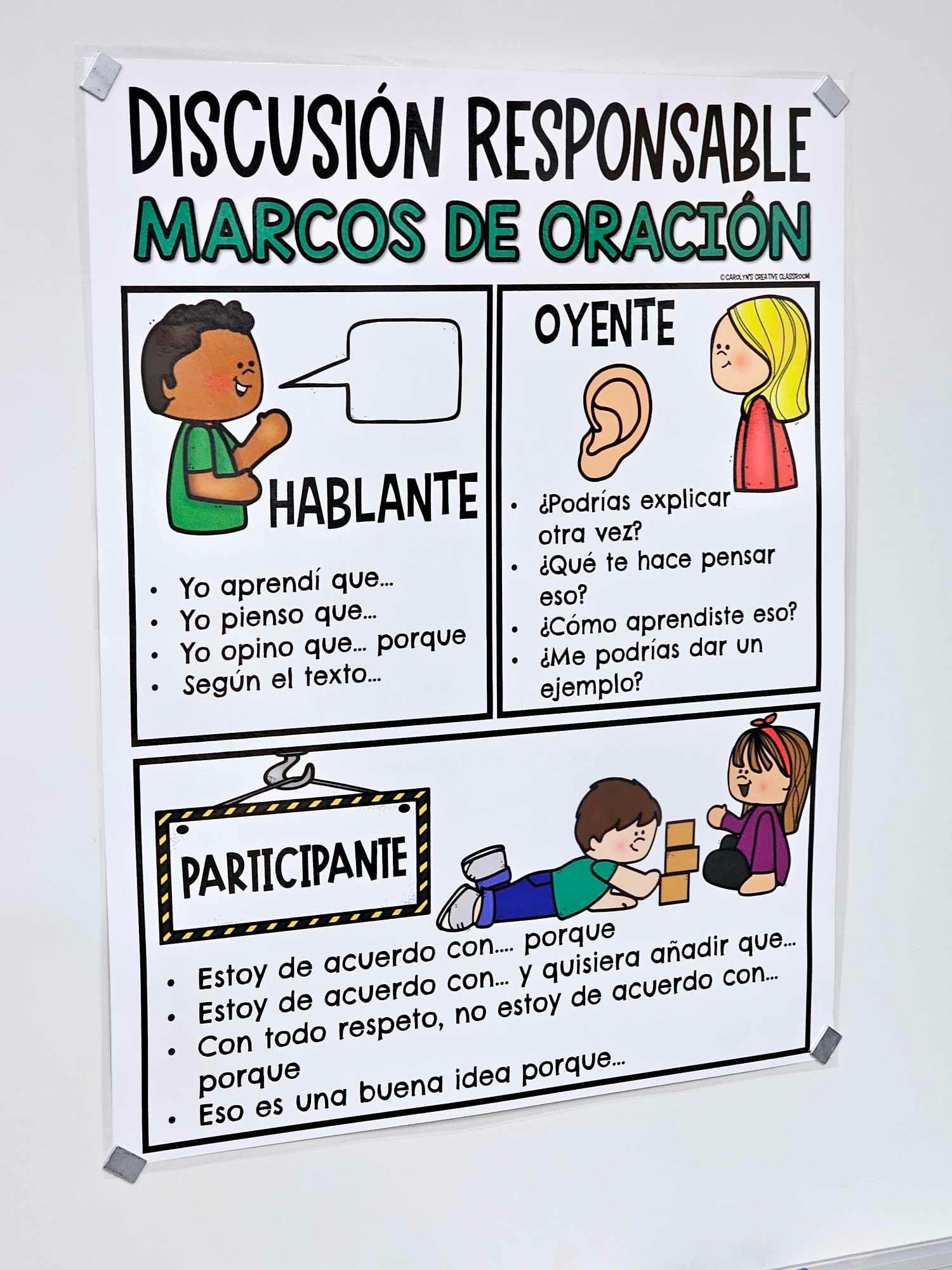 Accountable Talk Sentence Starters Anchor Chart [hard Good] - Option 2 ...
